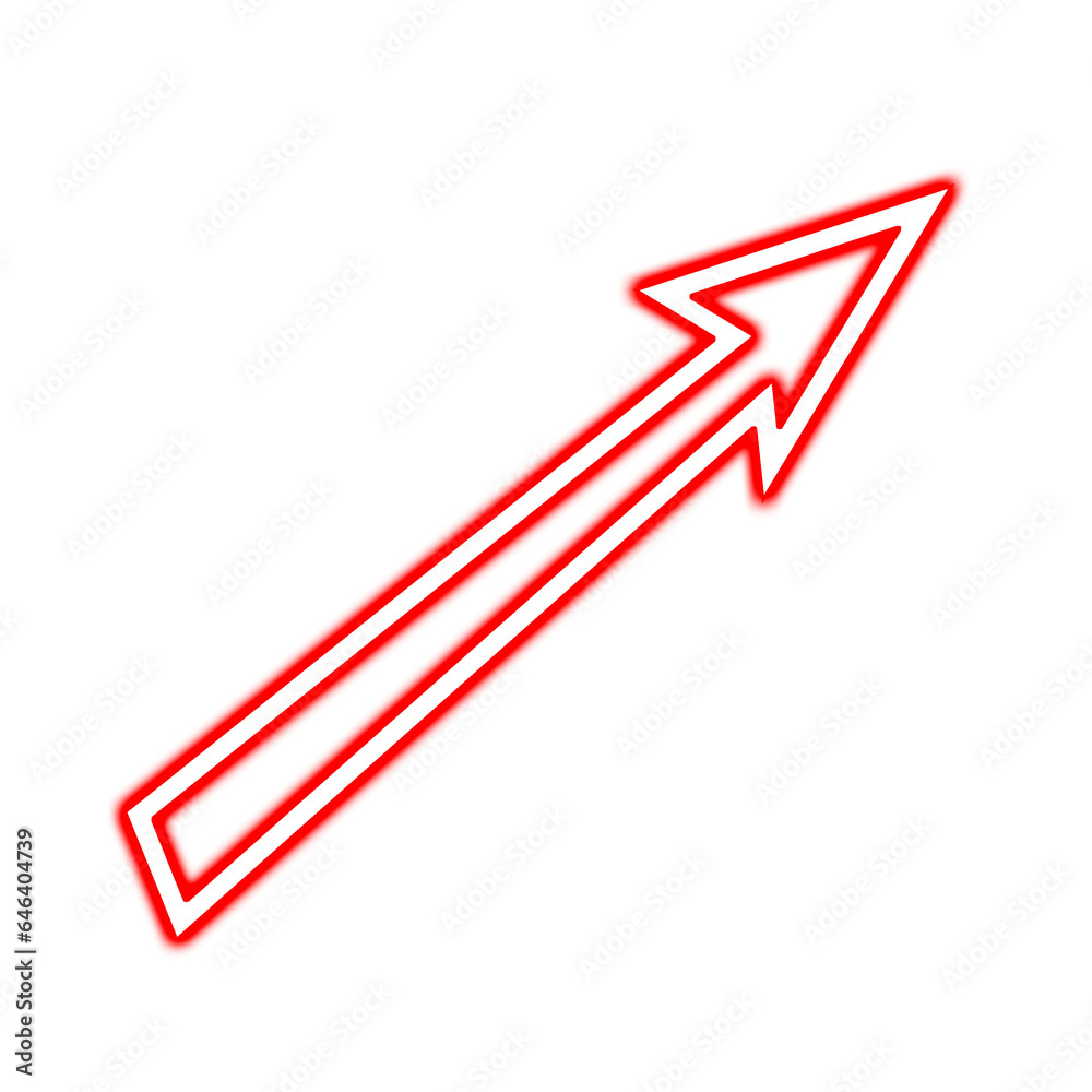 Neon red arrow pointer on a transparent background. Red symbol of all ...
