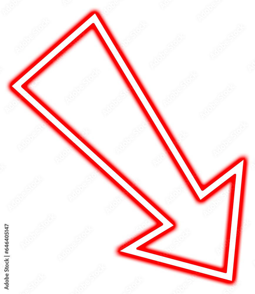 Neon red arrow pointer on a transparent background. Red symbol of all ...
