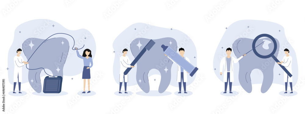 Dental care illustration set. Dentists diagnose problems with teeth ...