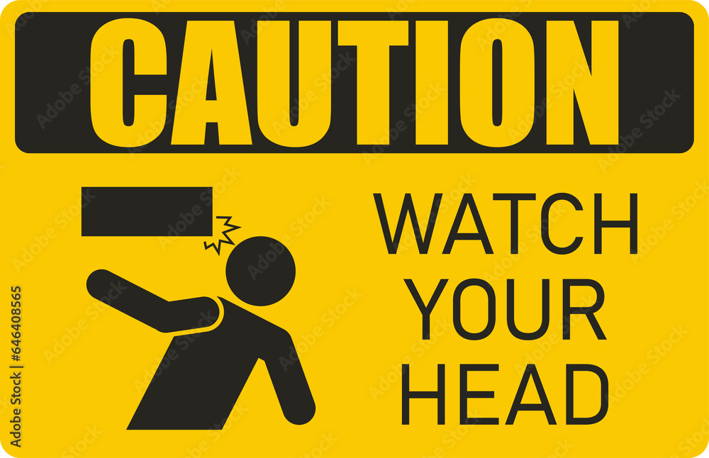 Printable blak yellow safety safety sign mind your head, low up ceiling ...