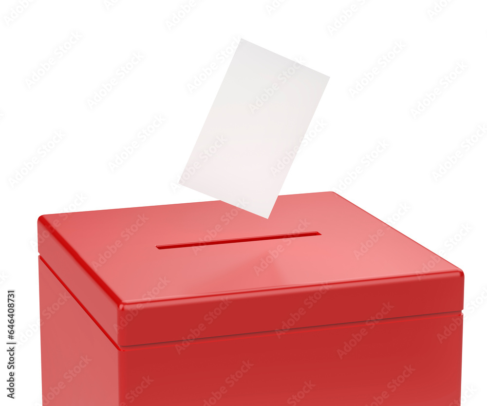 Red ballot box with voting paper on transparent background Stock ...