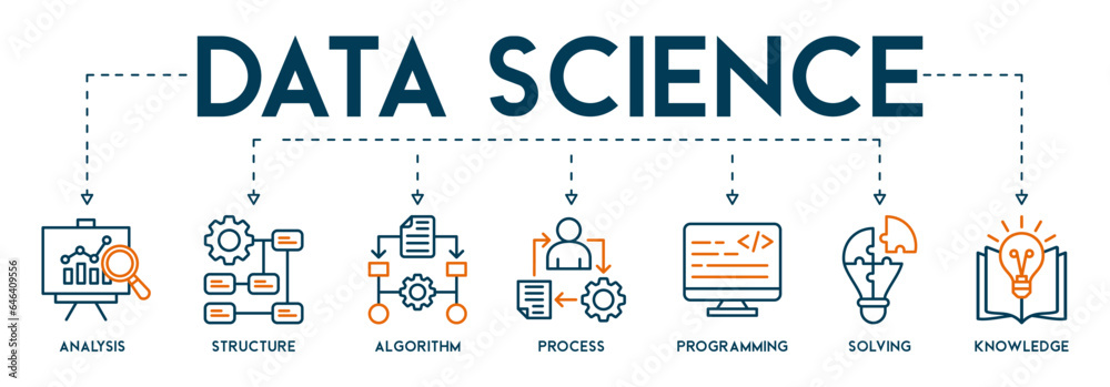 Data science banner web icon vector illustration concept with icon of ...
