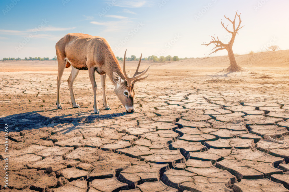 Tragic aftermath: Alone deer in a dry, lifeless environment ...