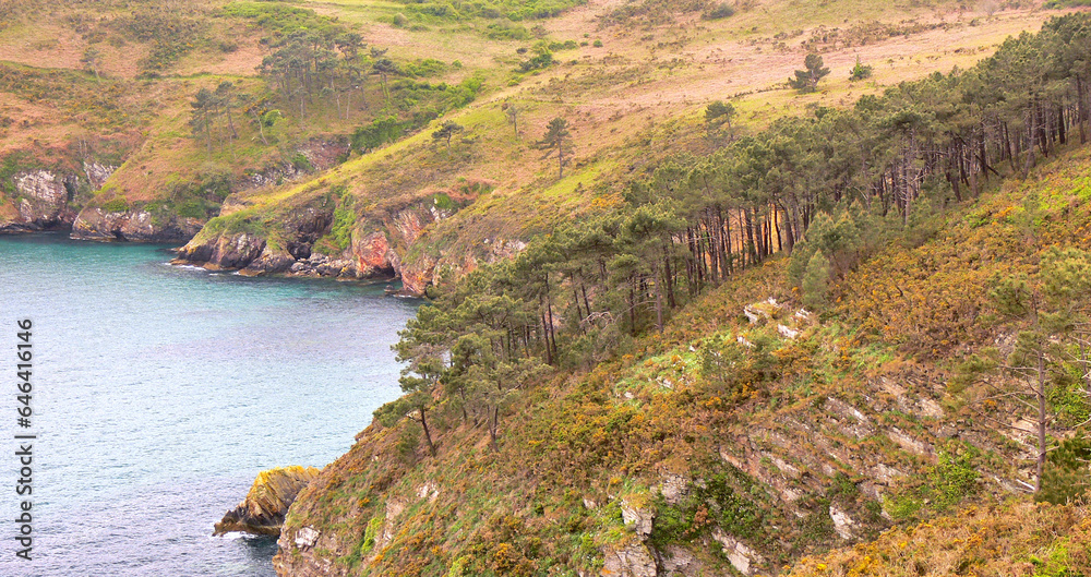 Magnifique paysage sur le sentier GR34 du cap de la Chèvre à Morgat en ...