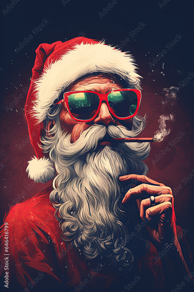 Santa Claus smoking a cannabis joint. Christmas concept art ...