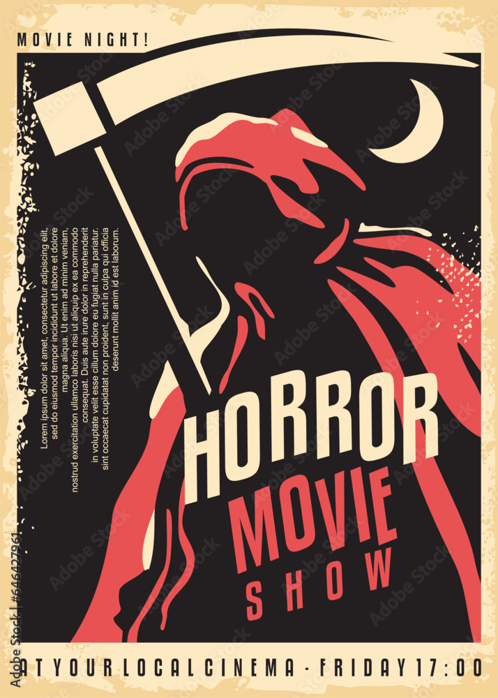 Grim Reaper holding the scythe old graphic cinema poster template for ...