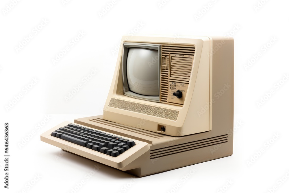 A vintage desktop computer with a classic design, representing a piece ...