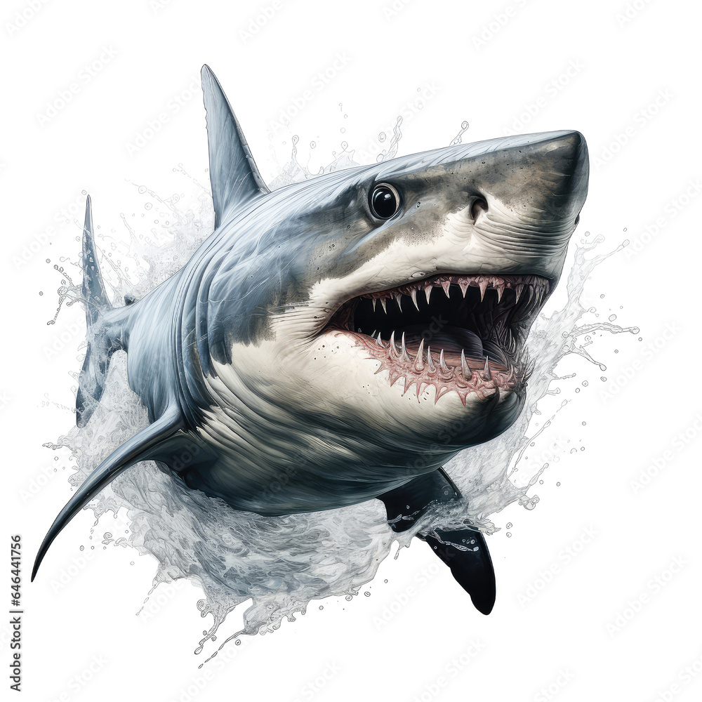 Shark looks surprised with big eyes isolated on transparent backgrounds ...