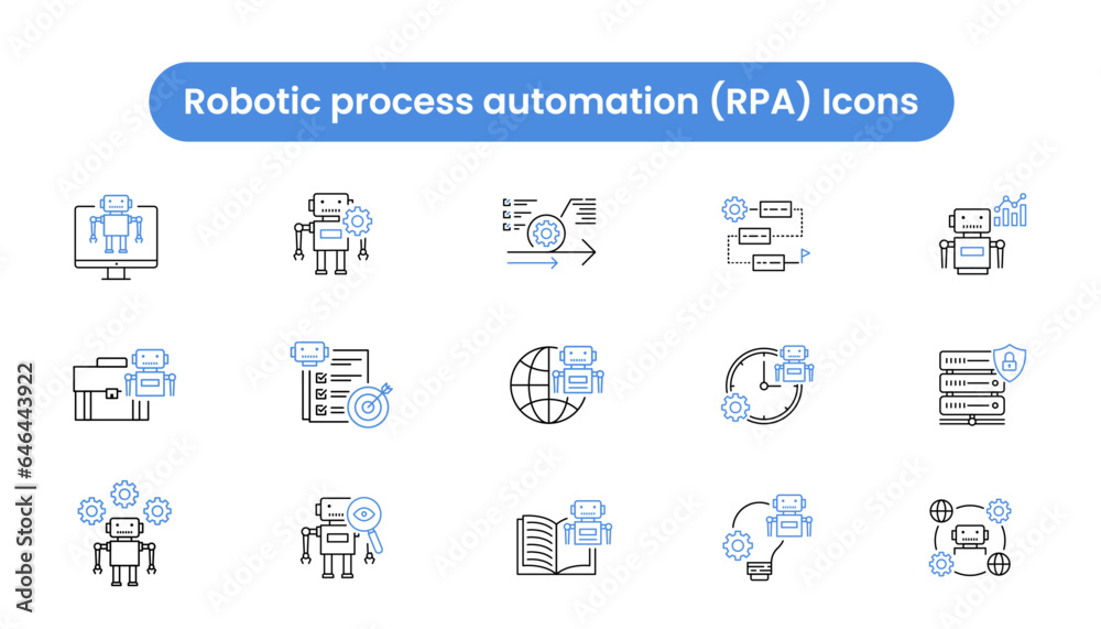 Vector icon set of robotic process automation RPA editable stroke on ...