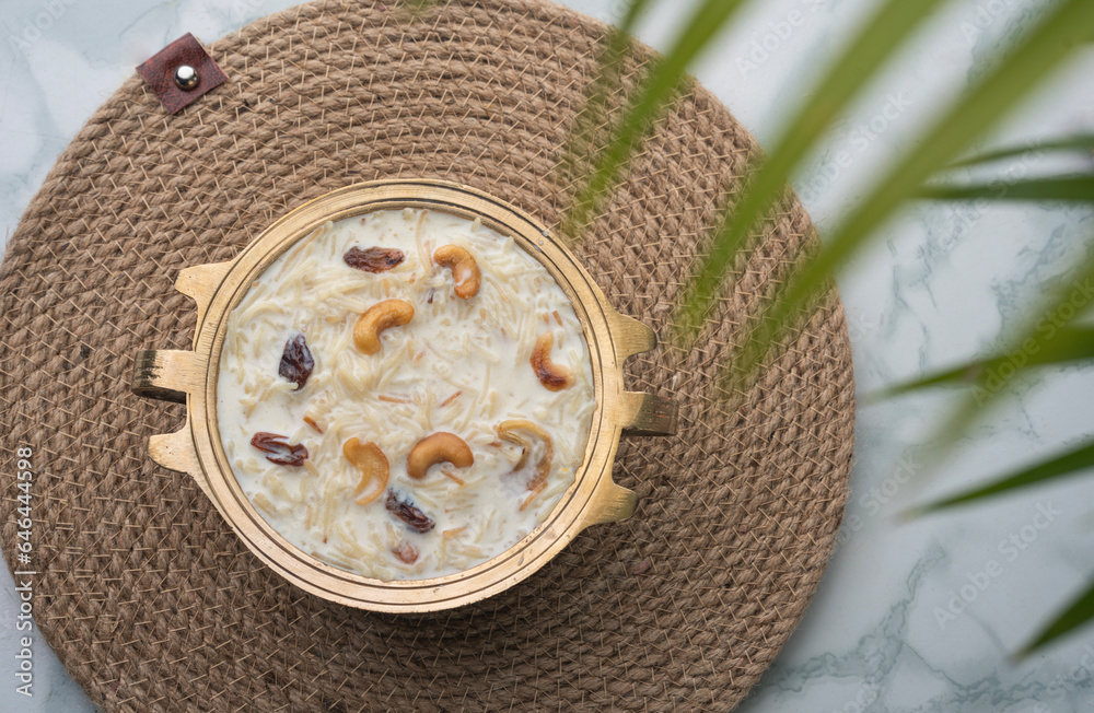 Top view of Payasam with flowers, Onam sweets dessert semiya payasam ...