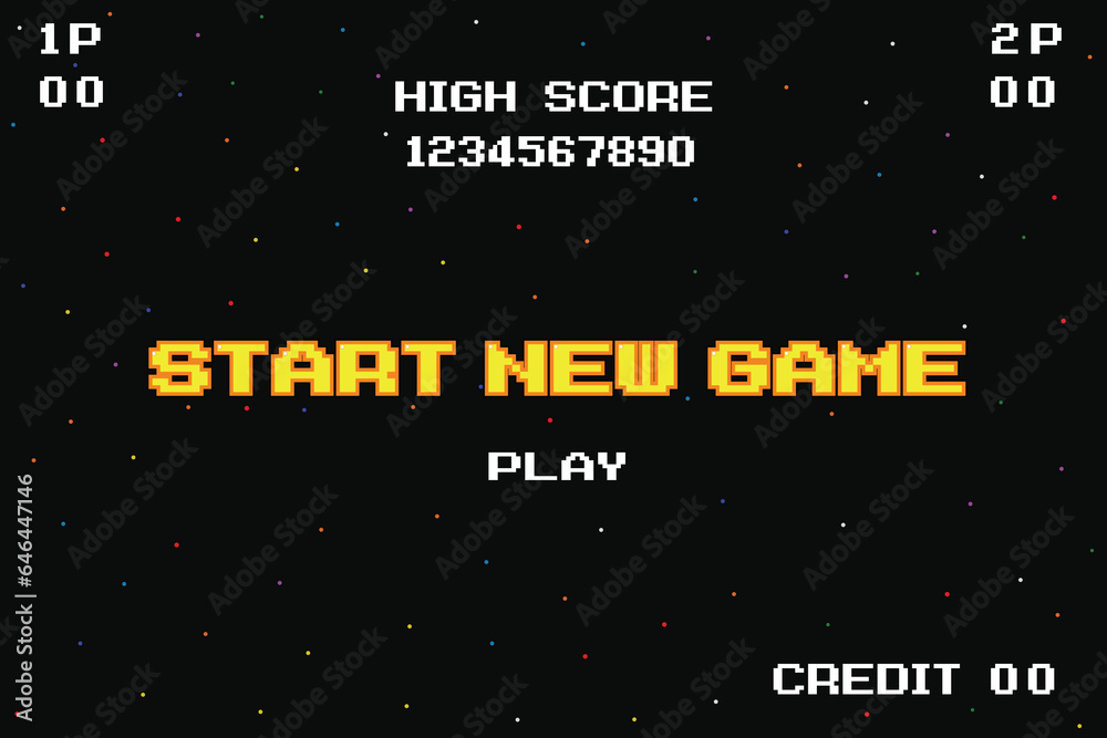 START NEW GAME play .pixel art .8 bit game. retro game. for game assets ...