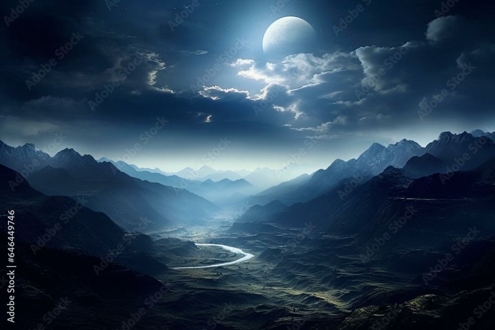 Stunning lunar scene casting light over the valley. Generative AI Stock ...