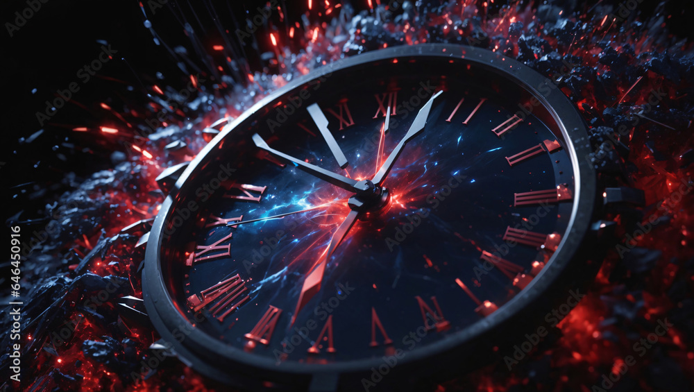 Clock on fire explosion, the end of times image of the explosion of the clock Alarm clock on ...