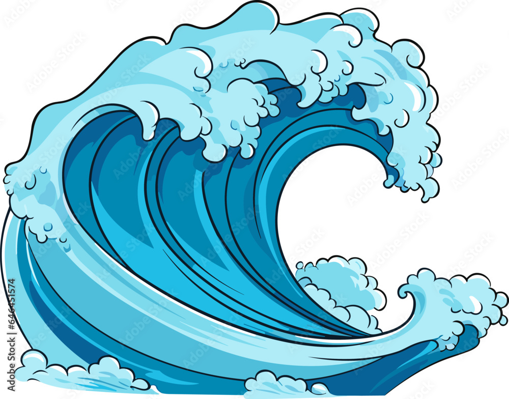 Sea wave. Vector Illustration of blue ocean wave with white foam ...