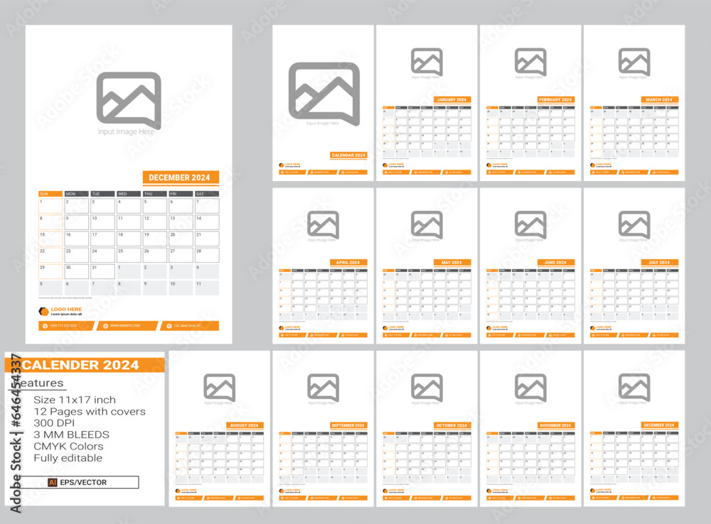calendar for 2024 fully editable Stock Vector | Adobe Stock