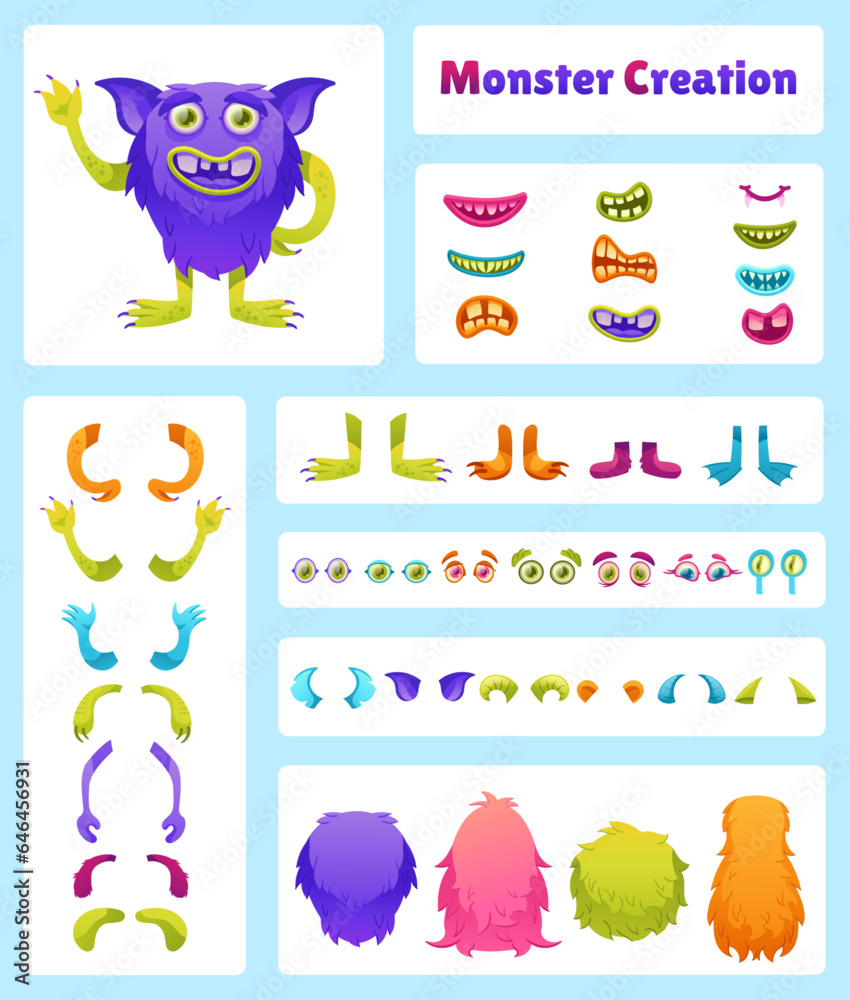 Cartoon monster creation kit. Creature characters constructor with ...