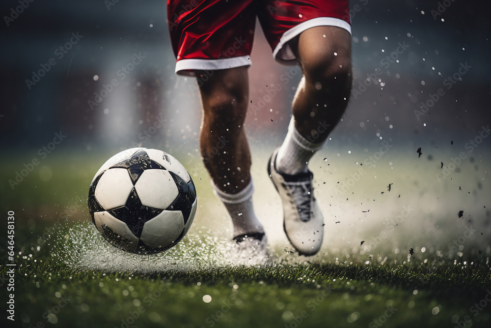 Foto de Picture of a sporty running man in soccer cleats sneakers on a ...