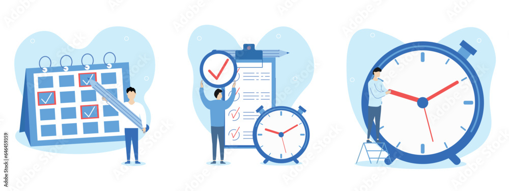 Business time management illustration set.The characters plan their ...