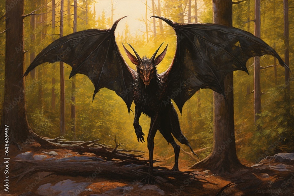 Artwork depicting the Jersey Devil, a mythical creature believed to inhabit the New Jersey Pine ...
