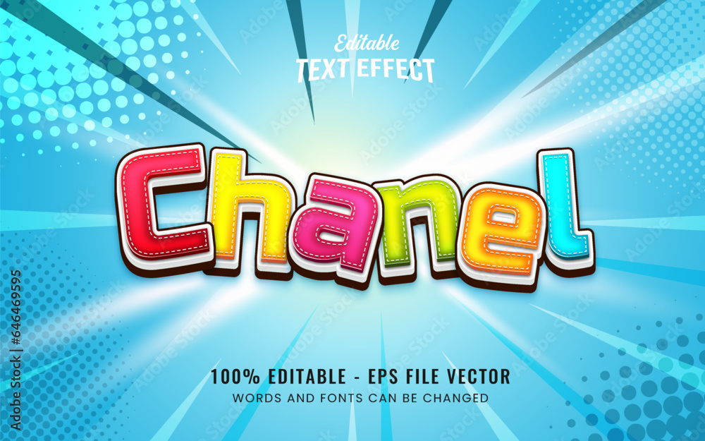 Chanel cartoon style tittle 3d editable vector text effect. This asset ...