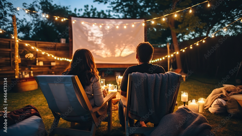 Outdoor Movie Night: Friends set up an outdoor movie screening with a ...