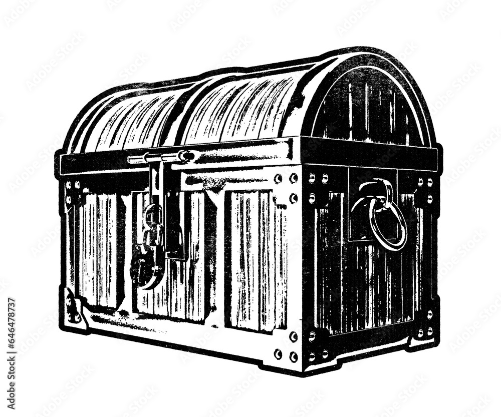 Classic treasure chest retro stencil illustration stamp with distressed ...