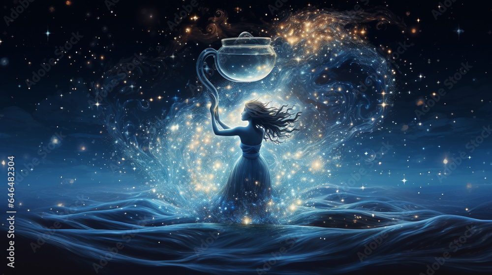 The constellation Aquarius, the Water Bearer, depicted with its ...