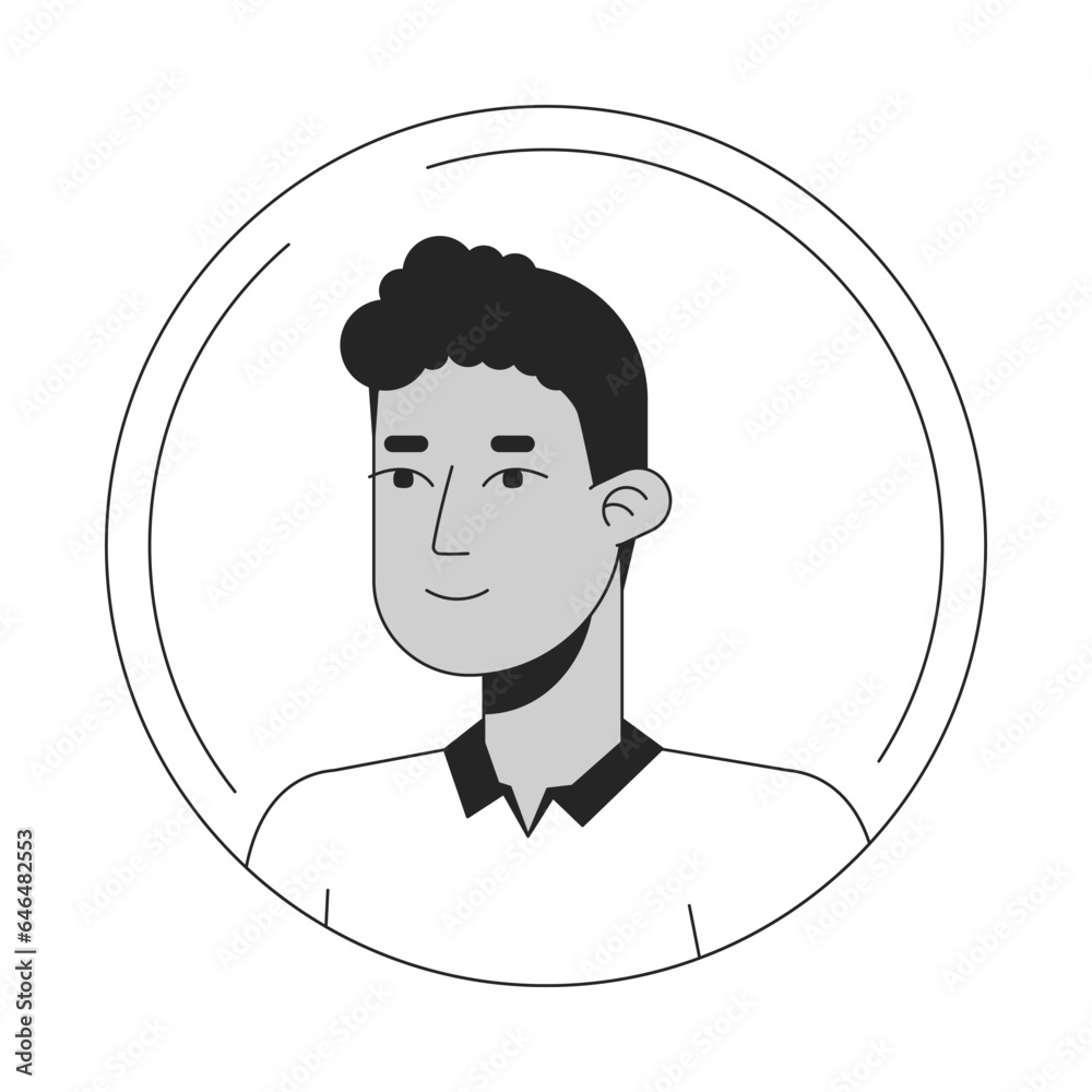 Young hispanic boy black white cartoon avatar icon. Man smiling ...