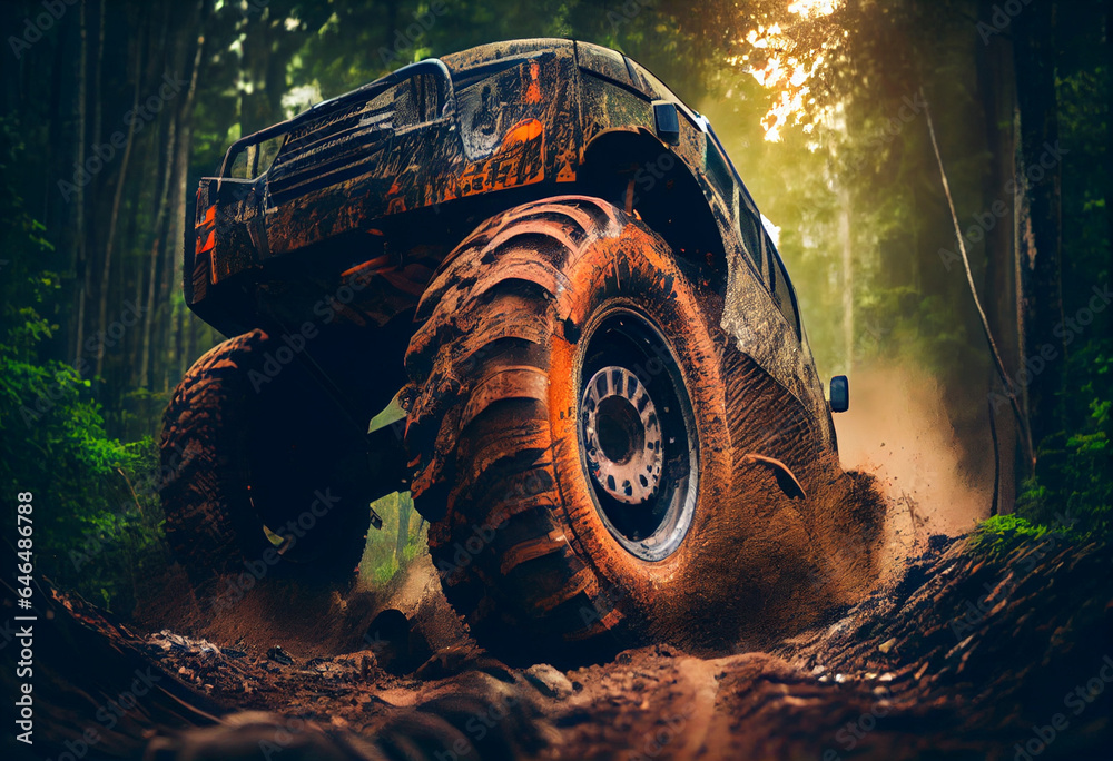 Bigfoot SUV wheel. The wheel of an all-terrain vehicle that rides ...