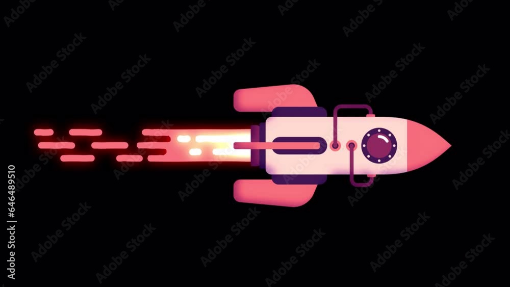 Cartoon rocket flying with a trail of exhausted flames. Space ...