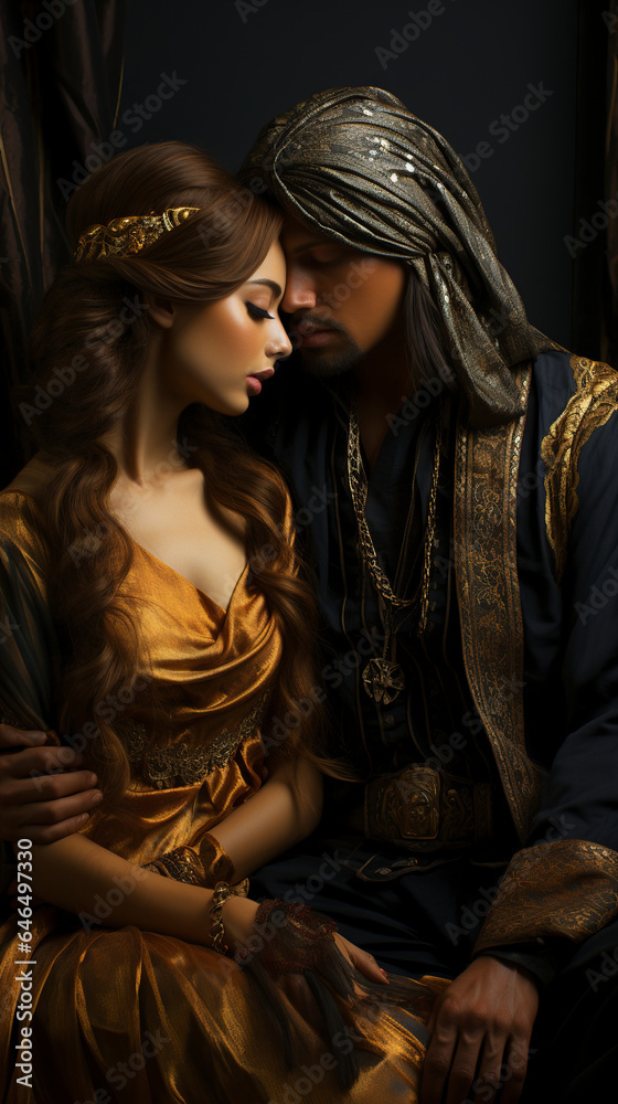 The prince and princess embrace each other tenderly. A couple in love ...