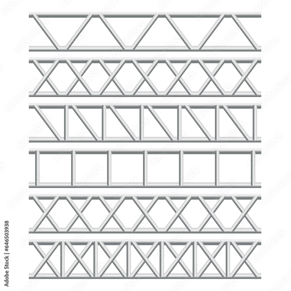 Set of steel truss beam elements. Metal construction. Horizontal steel ...