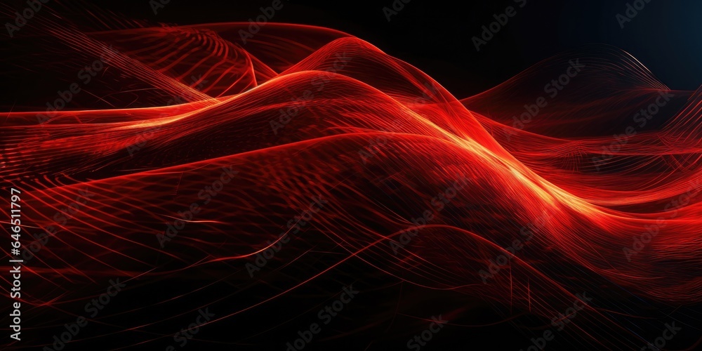 Red wave-like pattern on black background with thin lines that create a ...