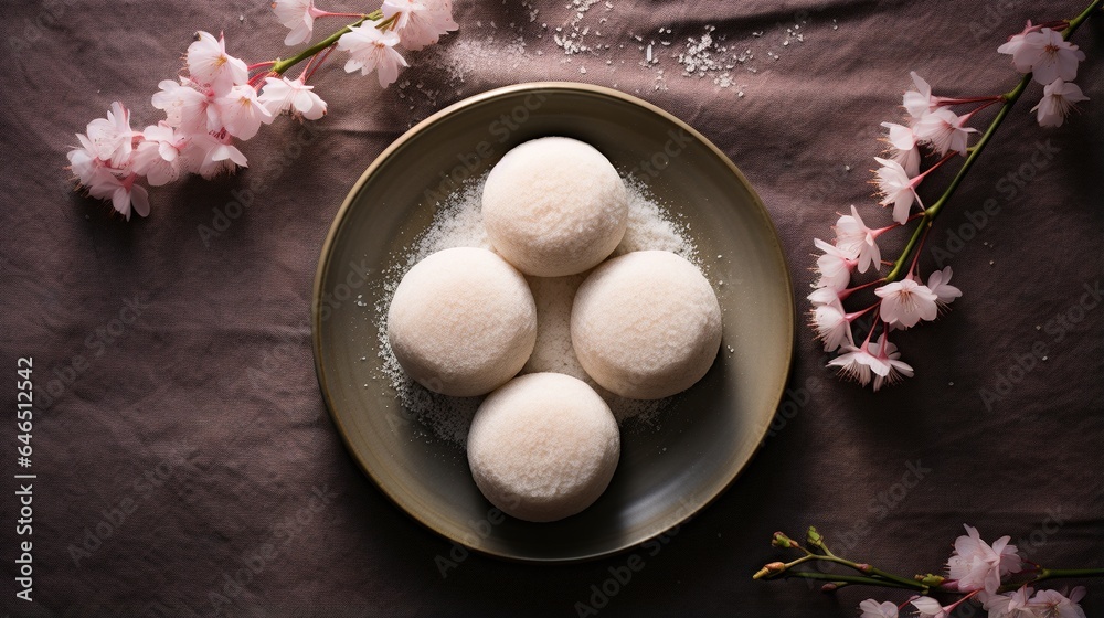 Generative AI, mochi on the dark table background, Traditional Japanese ...