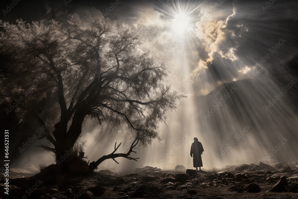 Silhouette of Abraham the father of faith in a nocturnal landscape ...