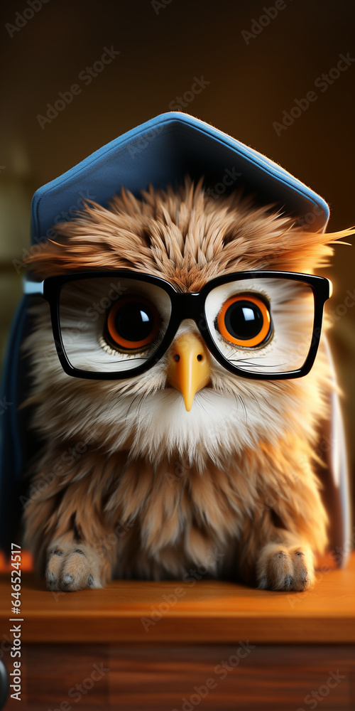 Putziger Vogel mit Studentenhut macht Examen als Poster cartoons, ai ...