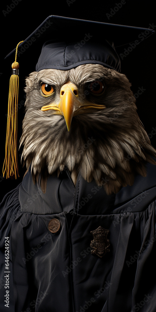 Putziger Vogel mit Studentenhut macht Examen als Poster cartoons, ai ...