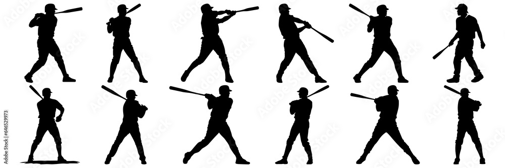 Baseball silhouettes set, large pack of vector silhouette design ...