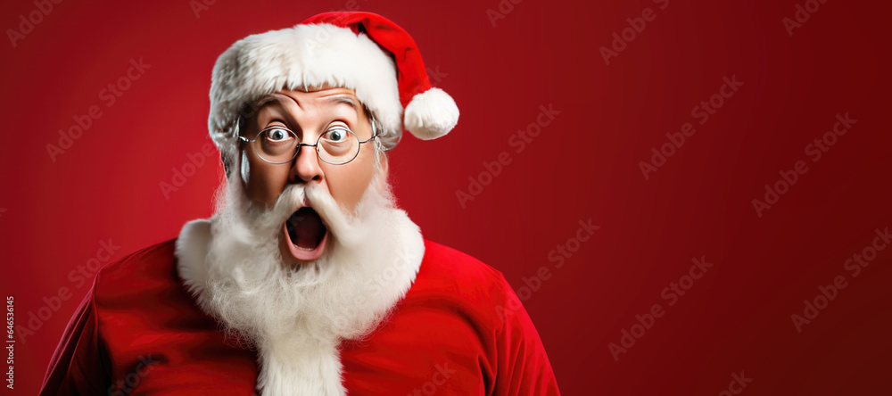 Shocked Santa Claus on a Red Banner with Space for Copy foto de Stock ...