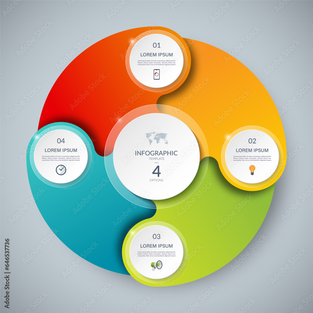 Vector infographic circle. Cycle diagram with 4 steps. Round chart that can be used for report ...