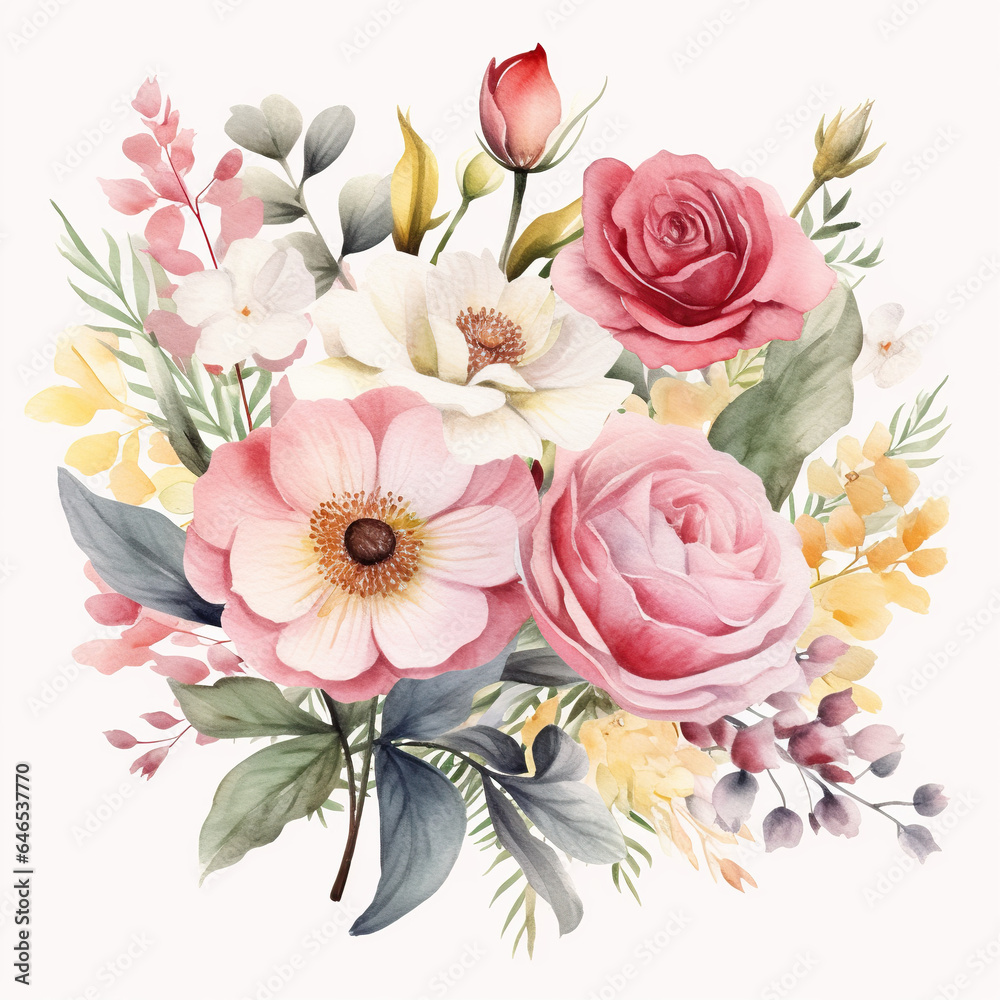 Watercolor flowers bouquet clipart, Floral illustration set isolated jn ...