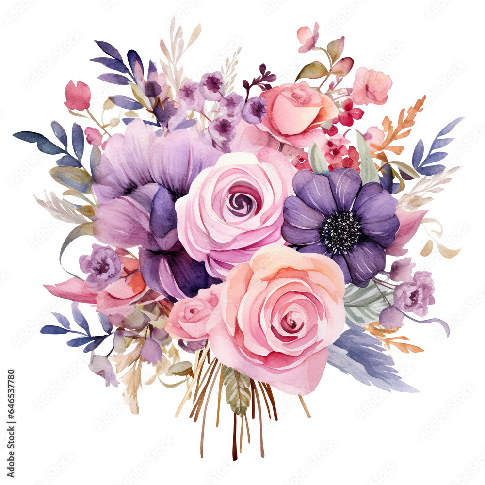 Watercolor flowers bouquet clipart, Floral illustration set isolated jn ...