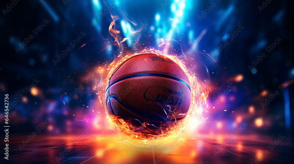 Fiery Basketball In Flames, neon lines basketball light background ...