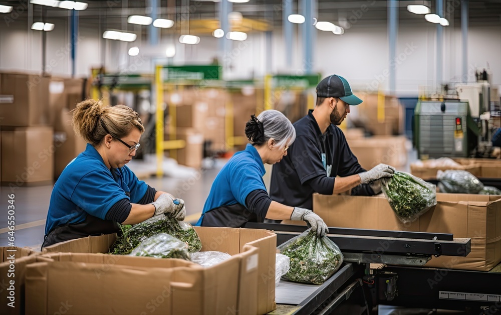 A food waste recycling facility in action, with employees sorting ...