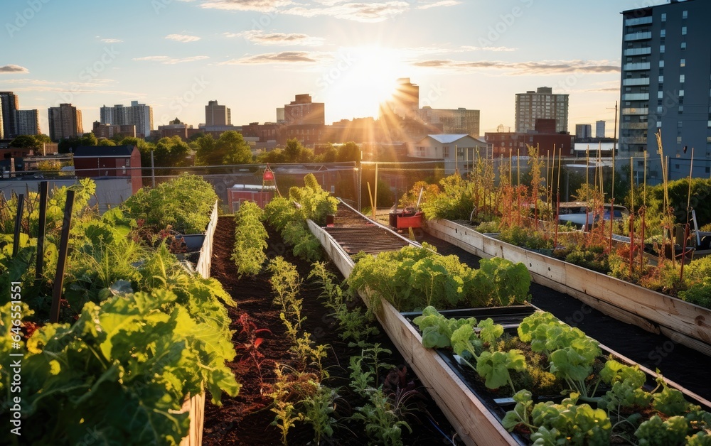 Rewilded rooftop garden on a city skyscraper, featuring native plants ...