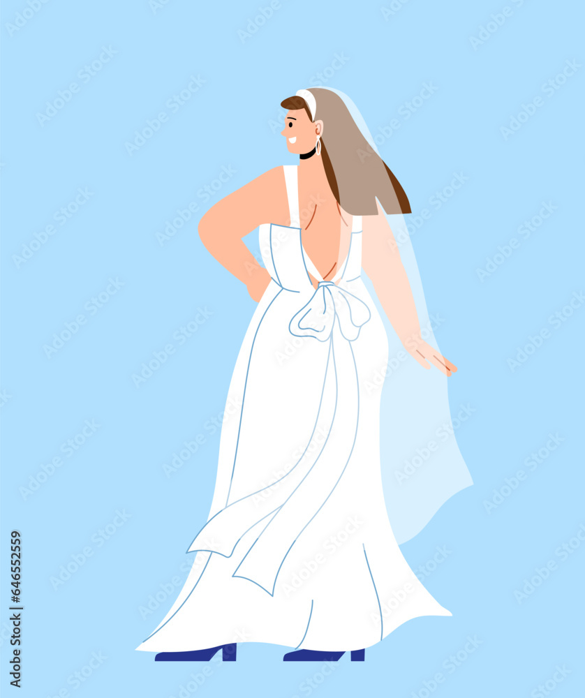 Woman in wedding dress concept. Young girl at marriage, bride and wife ...