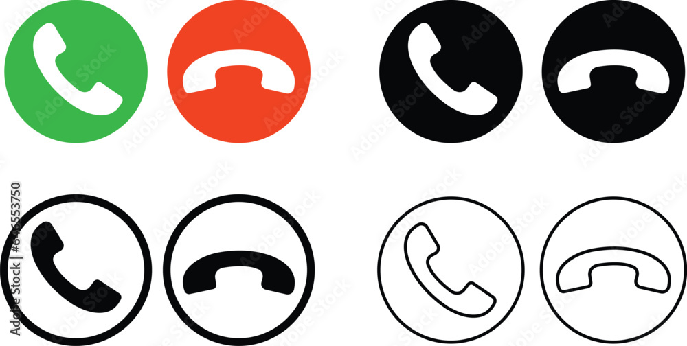 Vetor de Call Icons set. Phone Dial Symbols. Answer and Decline. Green ...