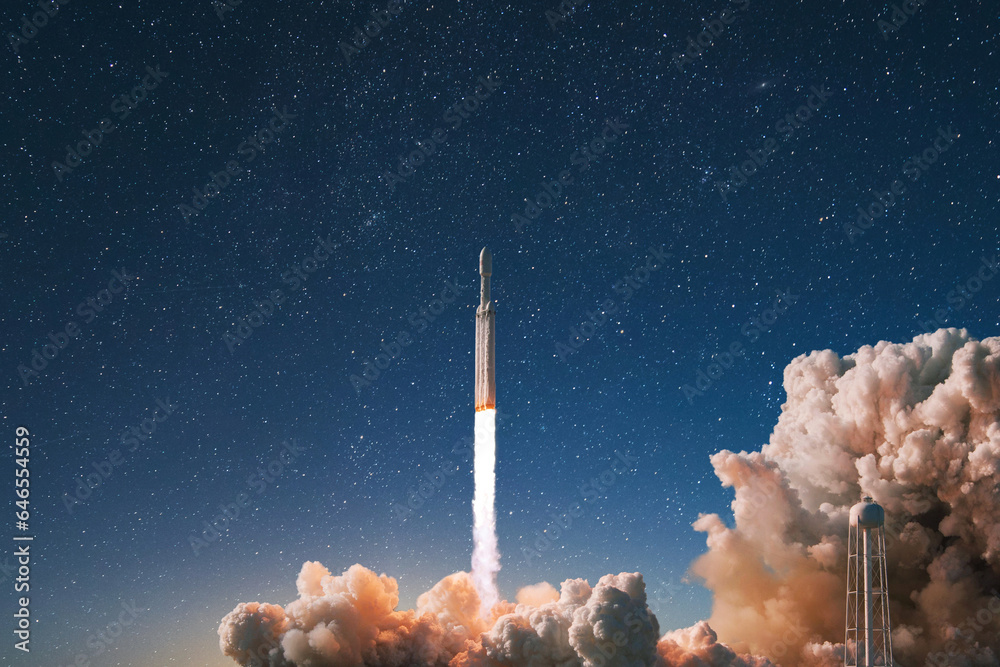 New modern rocket with smoke and blast successfully lift off into the ...