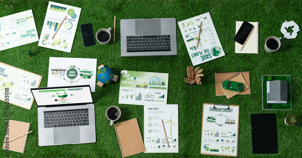 Top view panoramic banner of corporate business plan and research paper ...