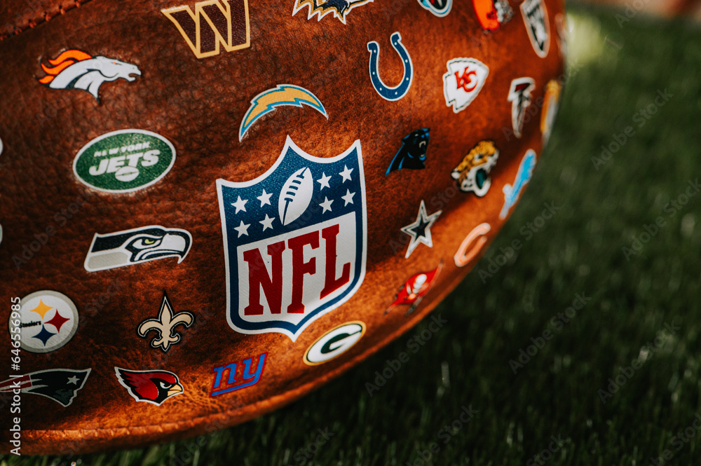 NEW YORK, USA, SEPTEMBER 11, 2023: Detailed View of the NFL Leather ...